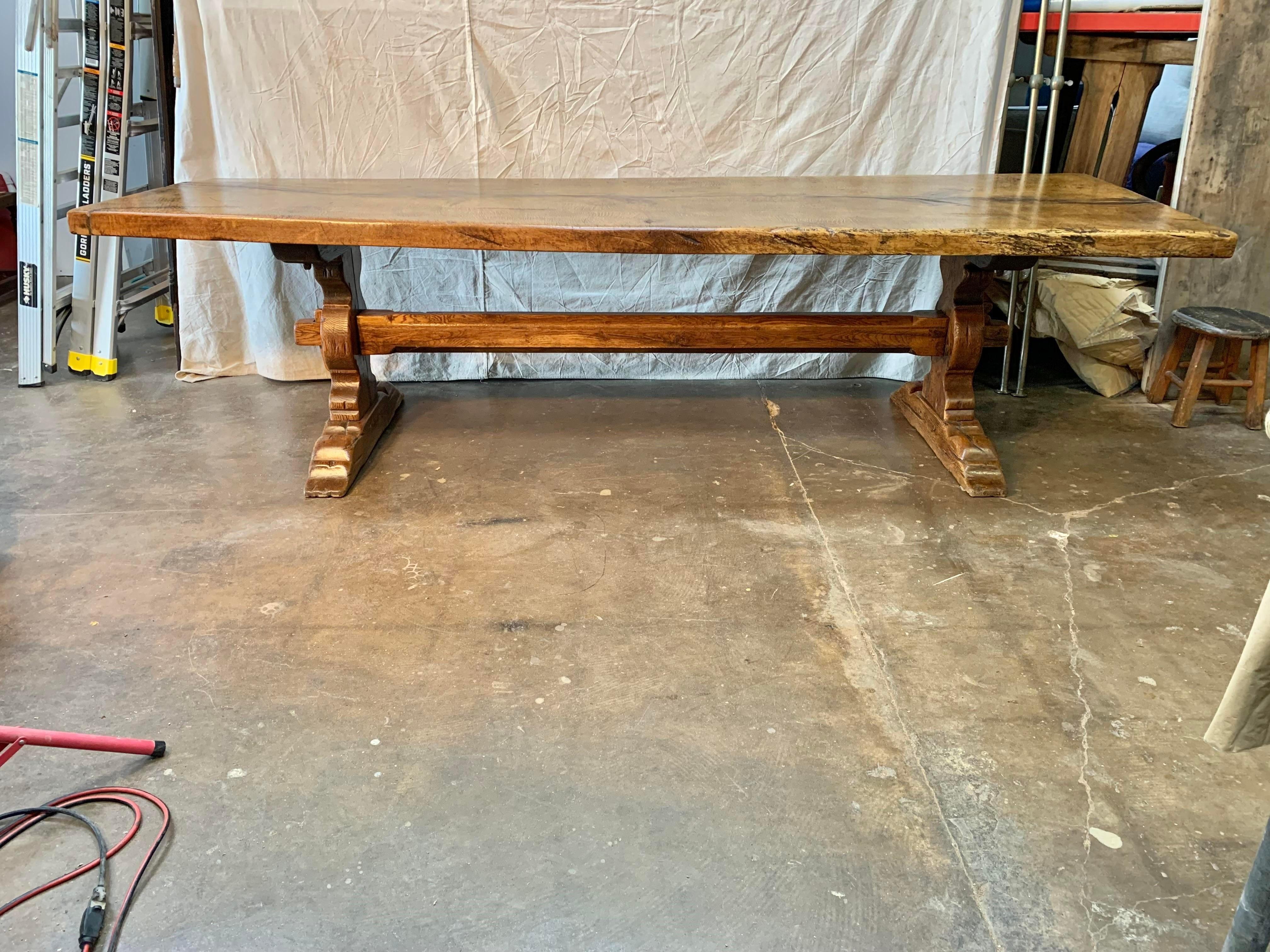 Mid 1800s French Walnut Single Plank Monastery Table For Sale at 1stDibs