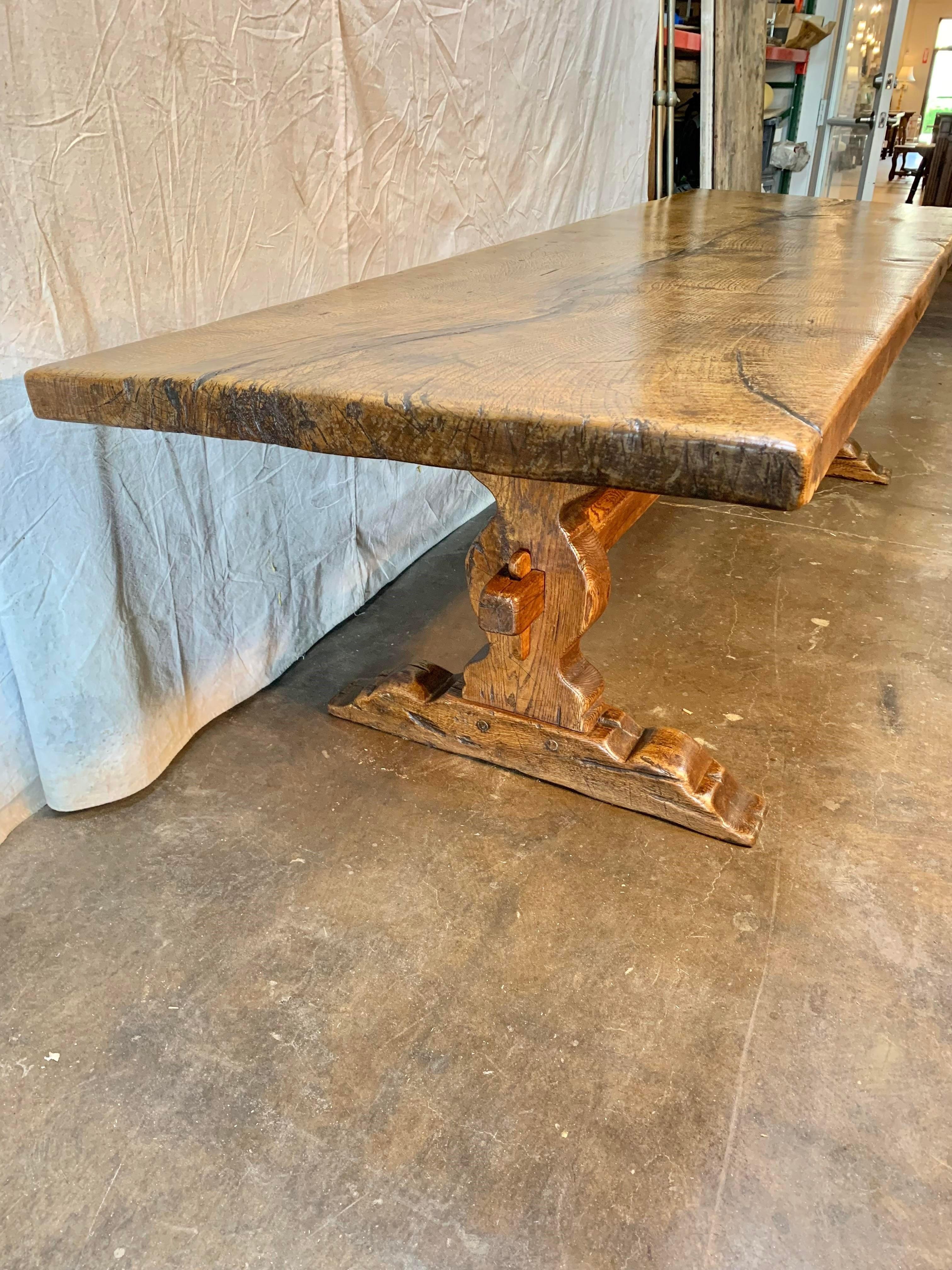 Mid 1800s French Walnut Single Plank Monastery Table For Sale at 1stDibs