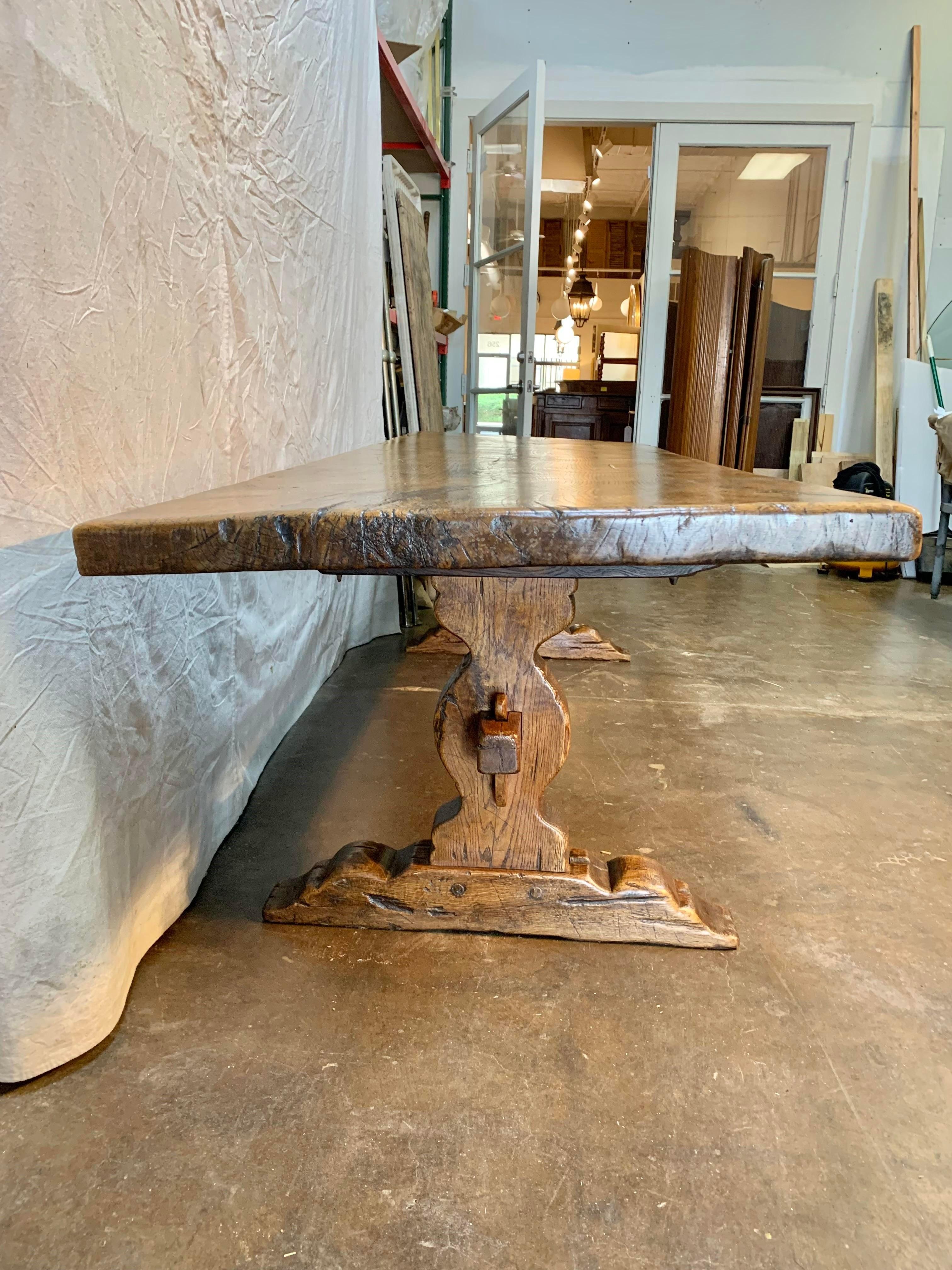 Mid 1800s French Walnut Single Plank Monastery Table For Sale at 1stDibs