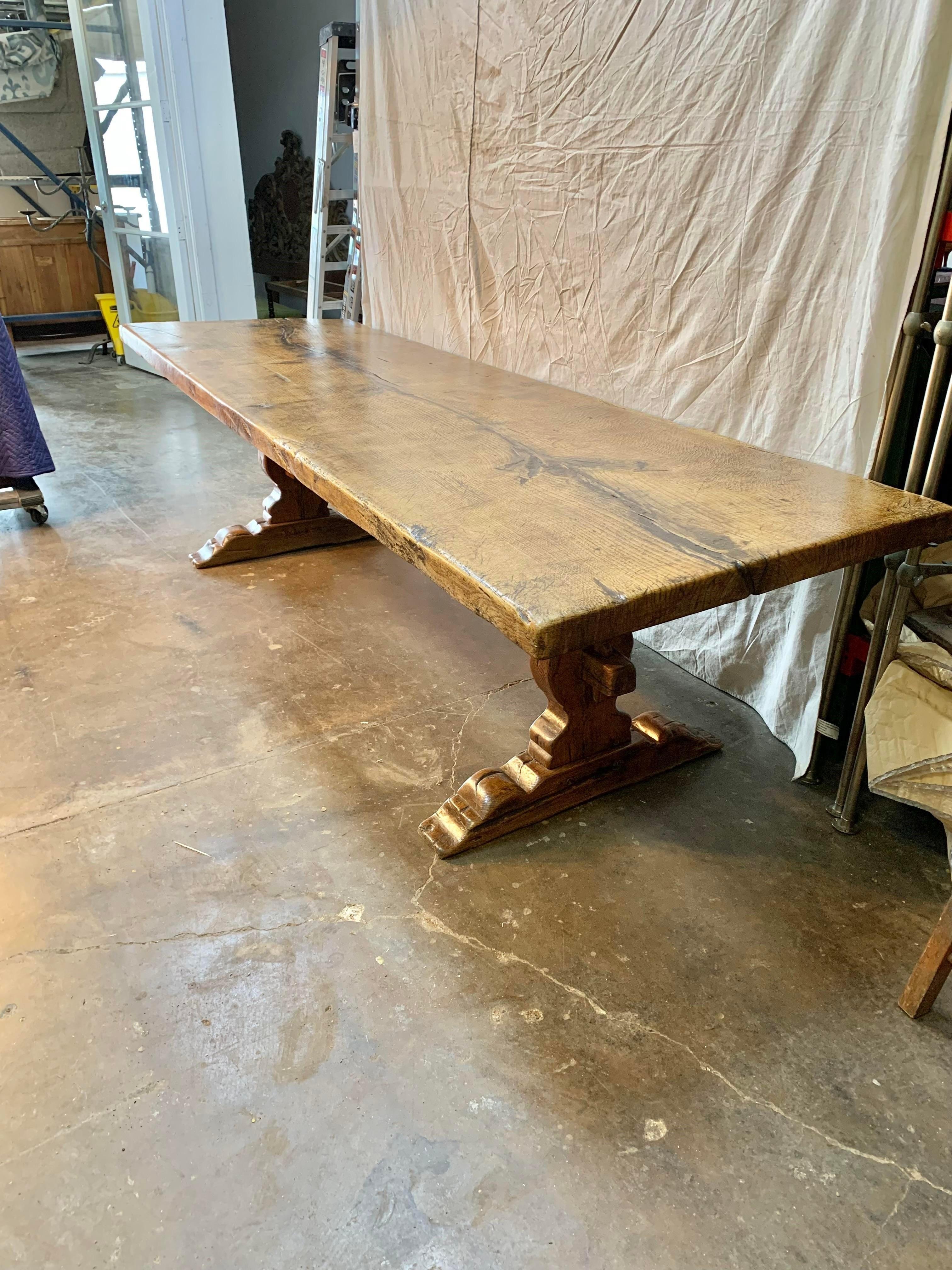 Mid 1800s French Walnut Single Plank Monastery Table For Sale at 1stDibs