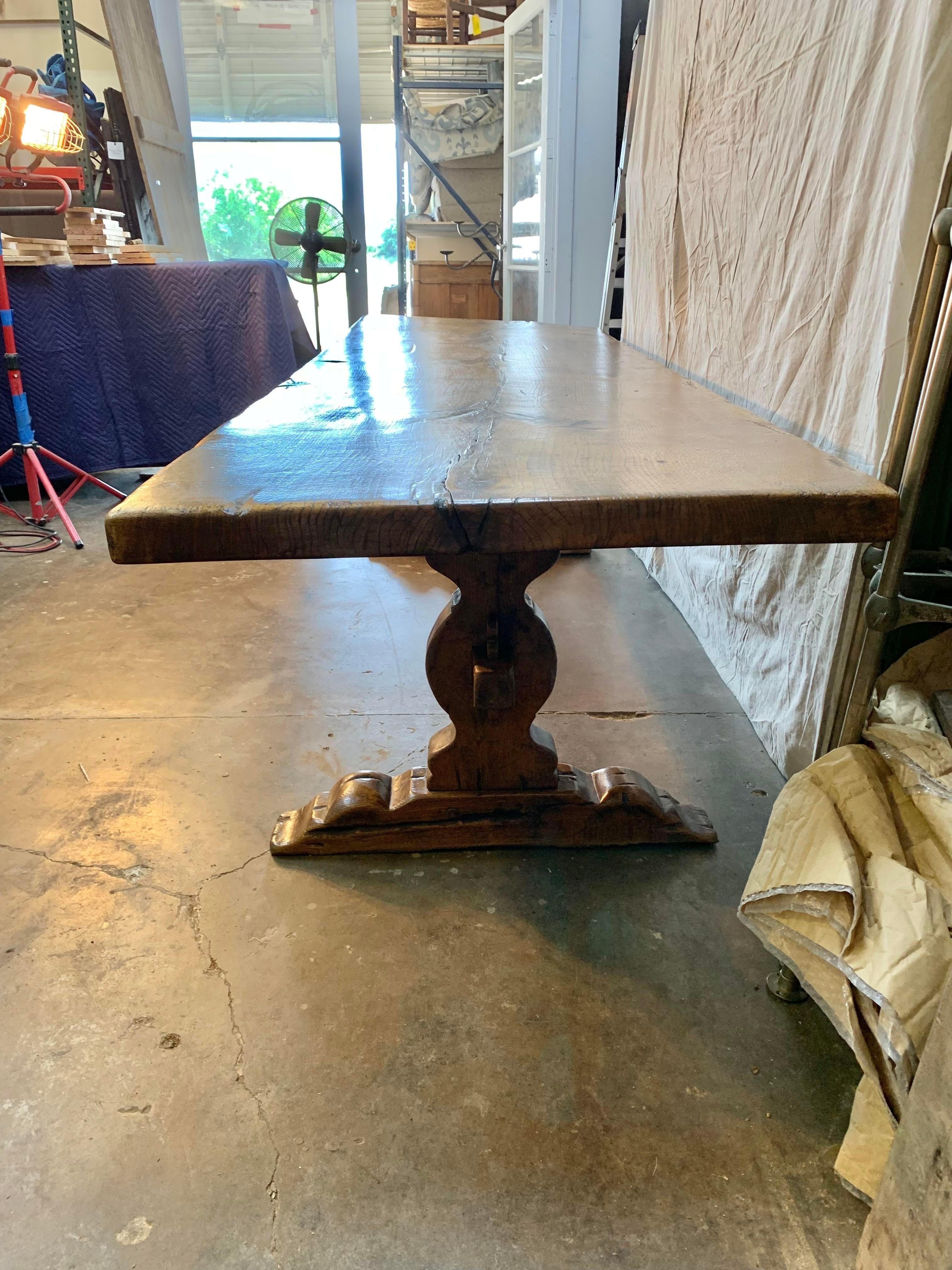 Mid 1800s French Walnut Single Plank Monastery Table For Sale at 1stDibs