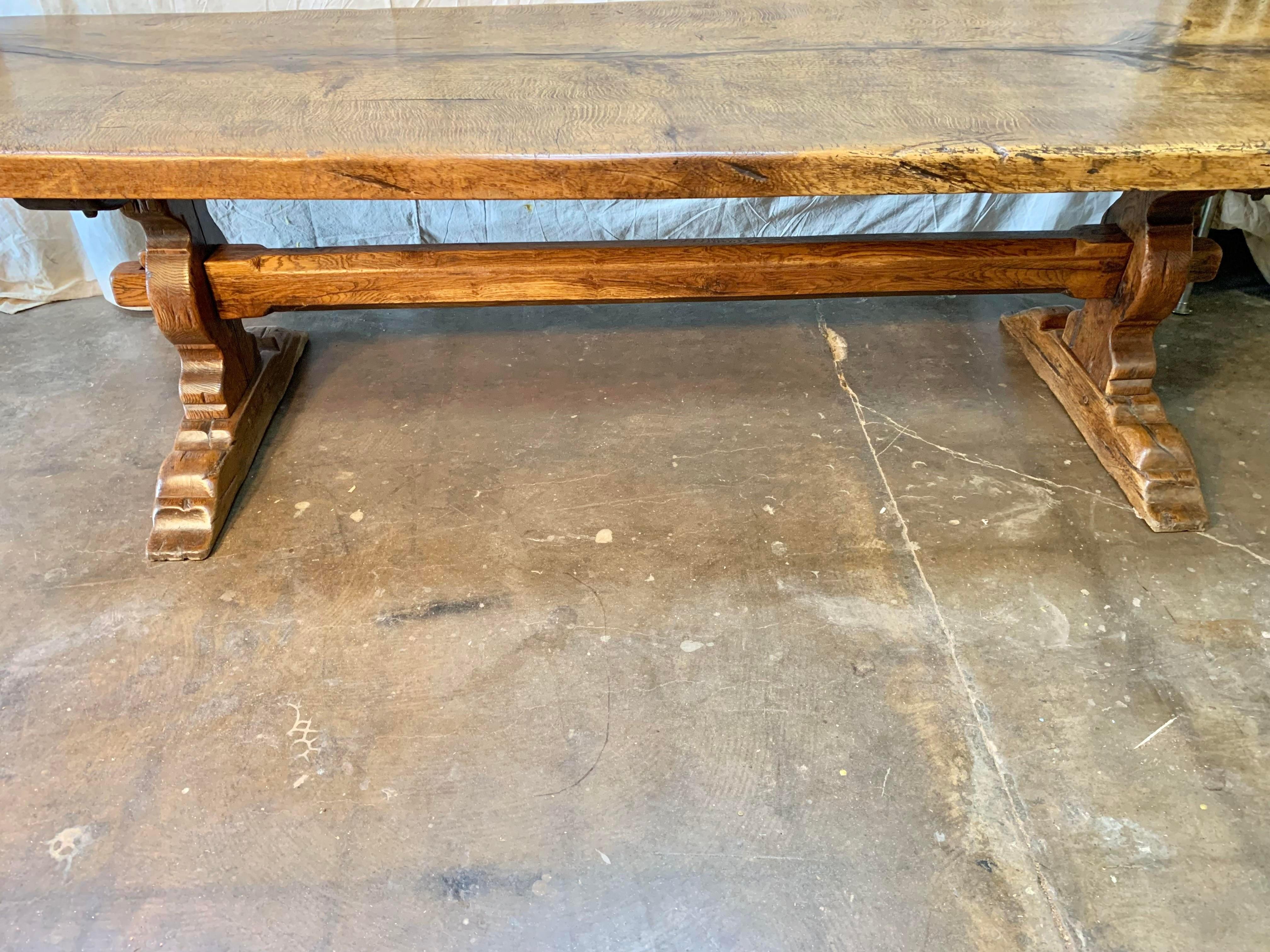 Mid 1800s French Walnut Single Plank Monastery Table For Sale at 1stDibs