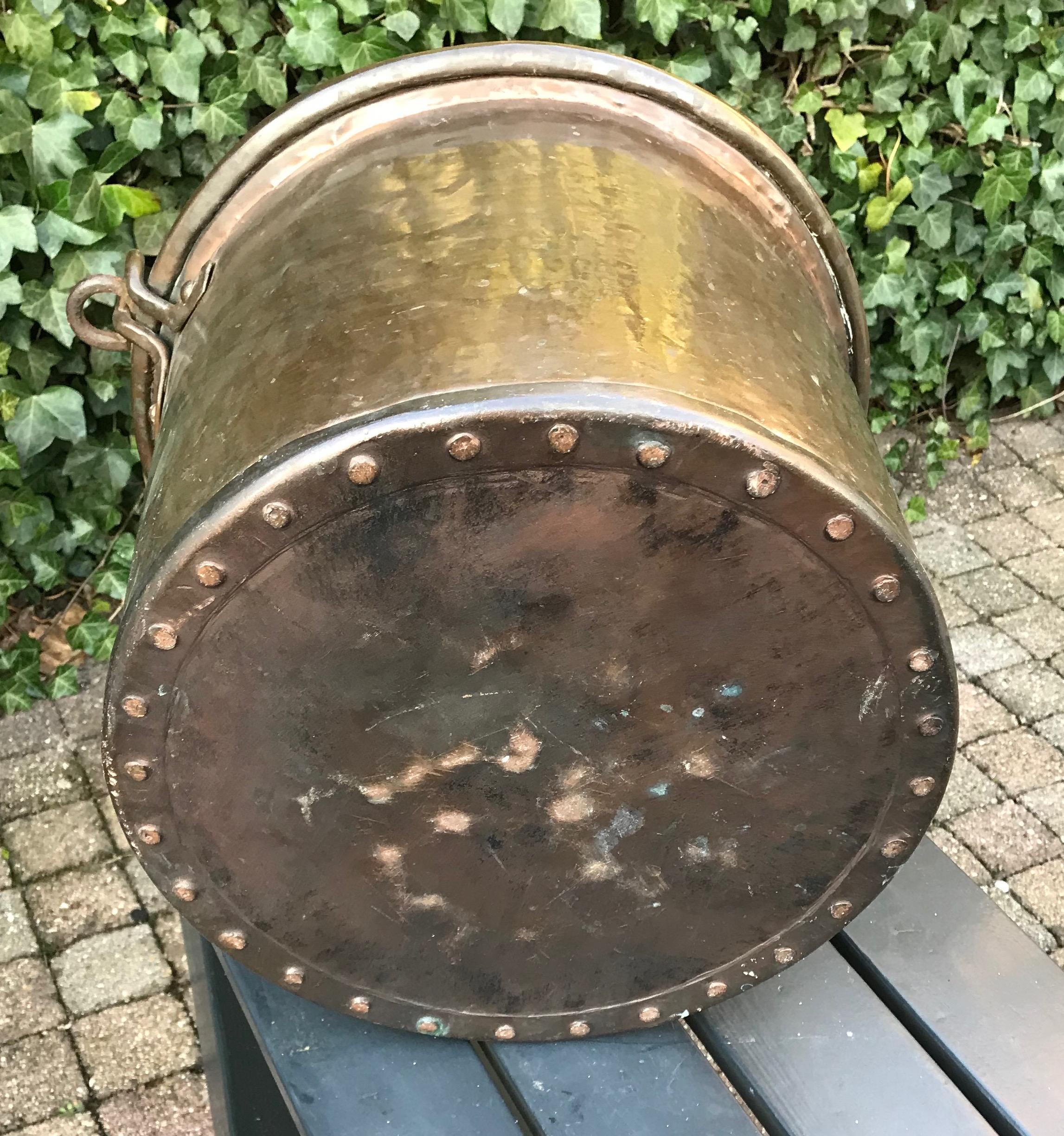 Mid-1800s Sizeable and Decorative Handcrafted Copper Firewood Bucket ...
