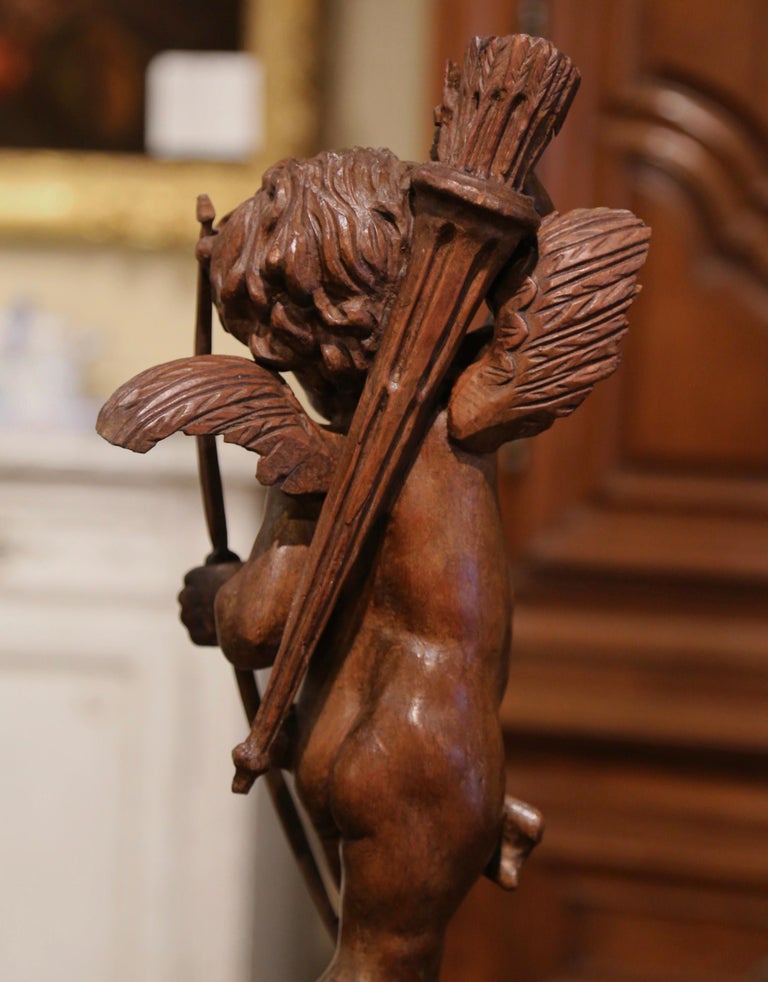 Mid-18th Century French Hand Carved Walnut Cherub Sculpture with Bow ...
