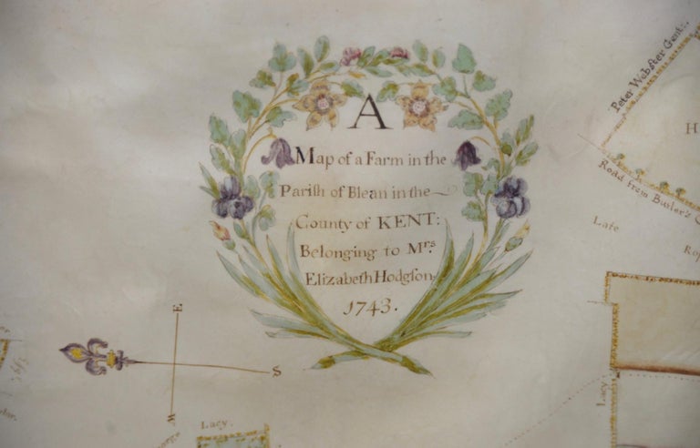 Mid-18th Century Hand Drawn English Farm Map on Vellum, circa 1740s For ...