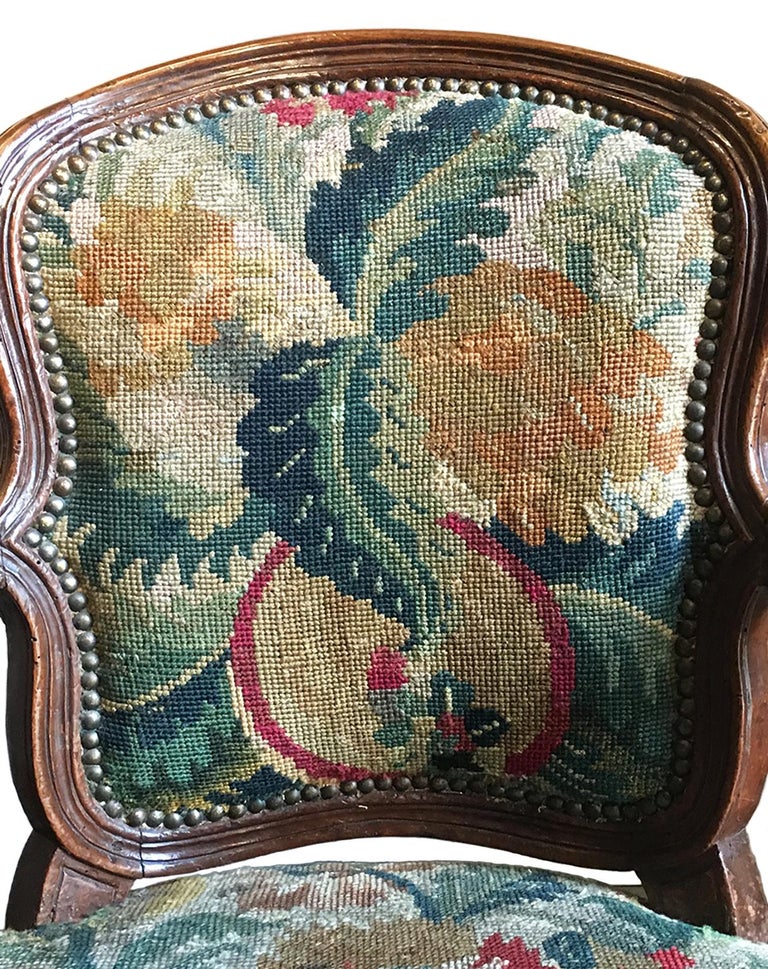 Ancient Italian Pair of Armchairs in “Petit Point” Embroidery, Turin ...