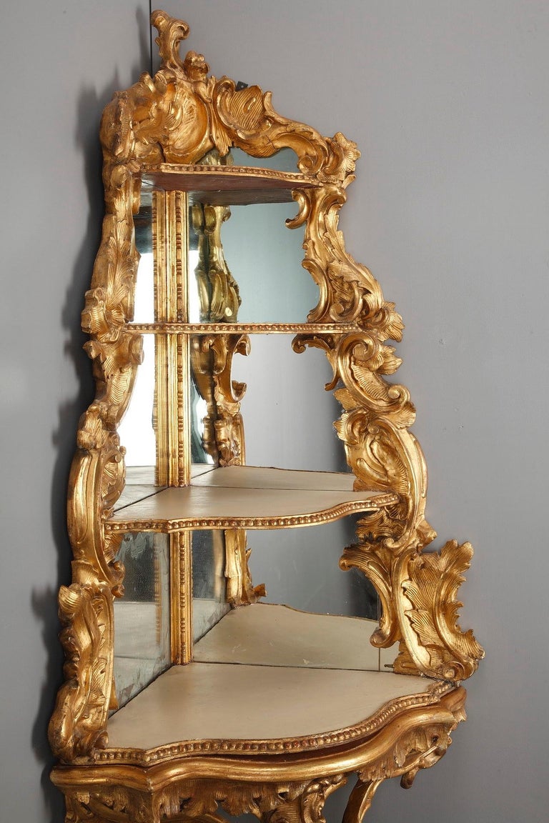 Mid-18th Century Italian Rococo Giltwood Corner Console at 1stDibs