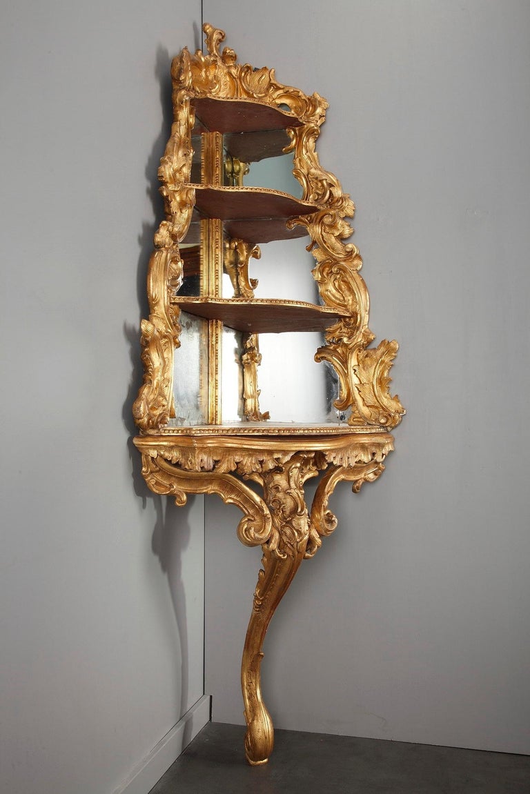 Mid-18th Century Italian Rococo Giltwood Corner Console at 1stDibs