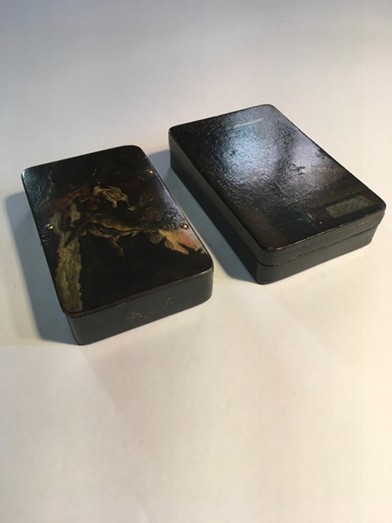 Mid-18th Century Pair of Lacquered Wood Boxes with Landscapes and ...