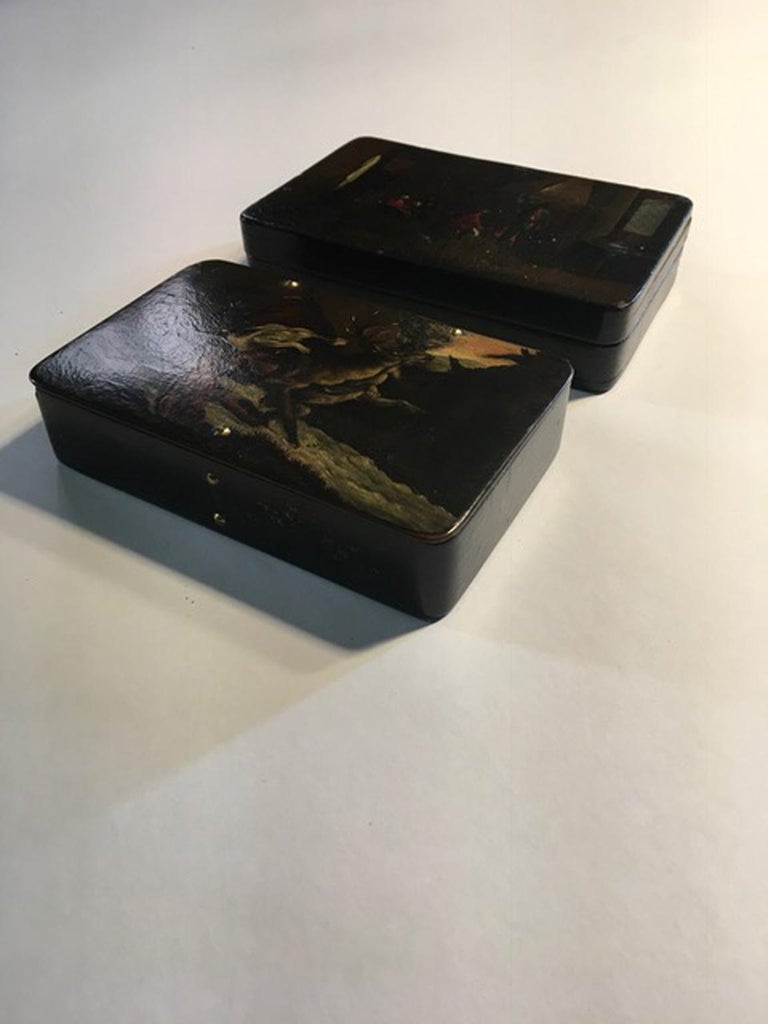 Mid-18th Century Pair of Lacquered Wood Boxes with Landscapes and ...