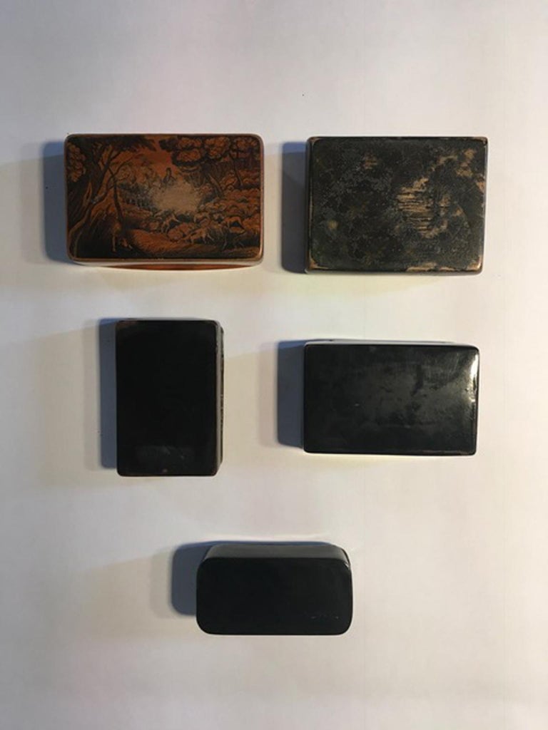 Mid-18th Century Set of Five Wood Lacquered Boxes with Landscape Scenes ...