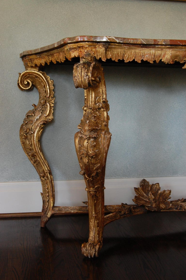 Mid-18th Century Venetian Carved Gilt Rococo Console Table with Marble ...
