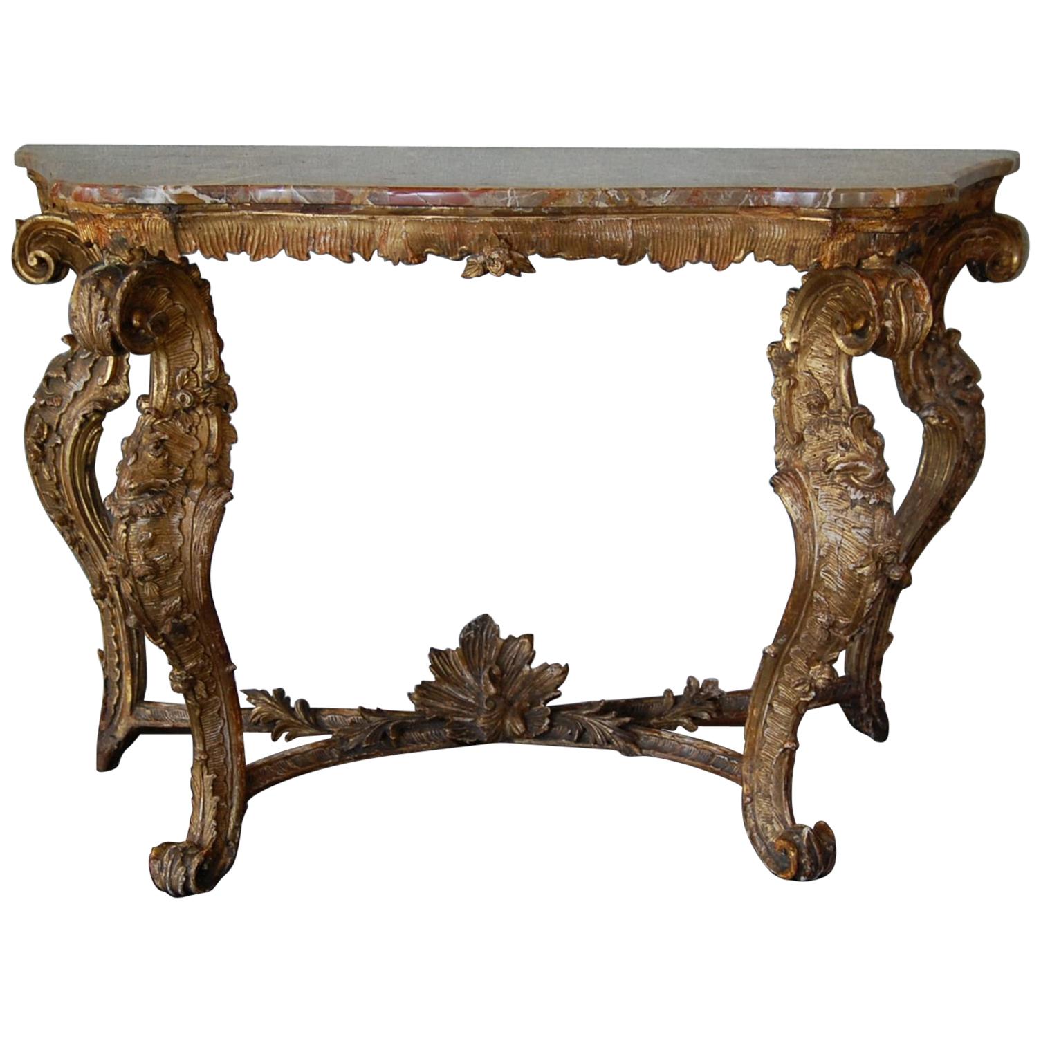 Mid-18th Century Venetian Carved Gilt Rococo Console Table with Marble ...