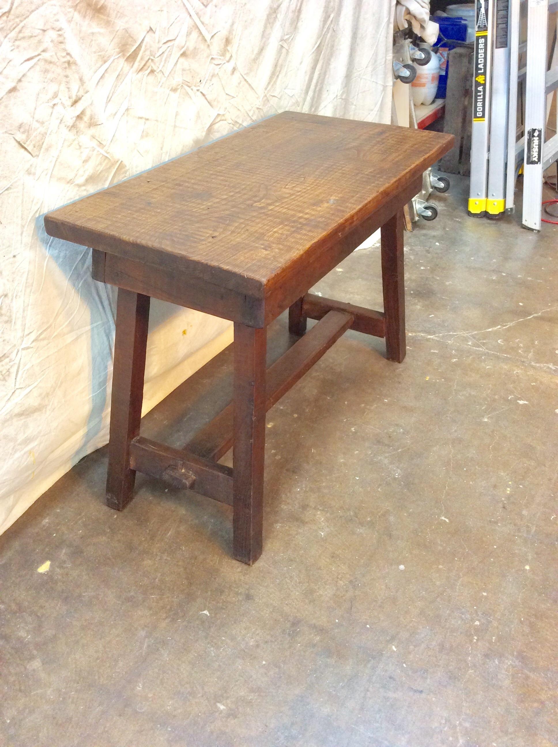 Mid 1900s Italian Oak Trestle Side Table For Sale at 1stDibs