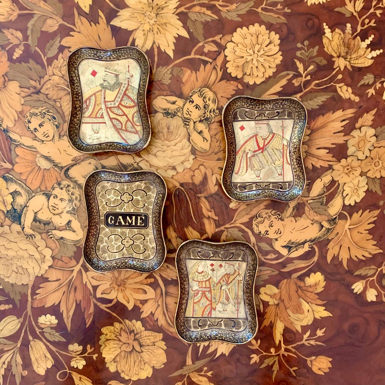 English Lacquer Papier-Mâché King and Queen Card Counter Trays, Pair ...