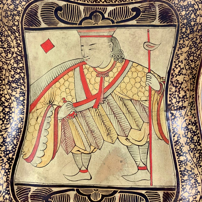 English Lacquer Papier-Mâché King and Queen Card Counter Trays, Pair ...