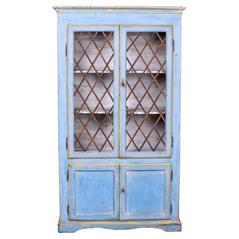 Mid 19th C Italian Blue Painted Cupboard with Metal Lattice Doors at ...