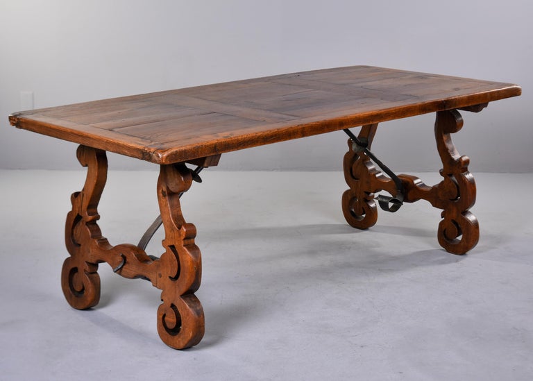 Mid-19th Century Spanish Rustic Dark Oak Dining Table with Iron ...