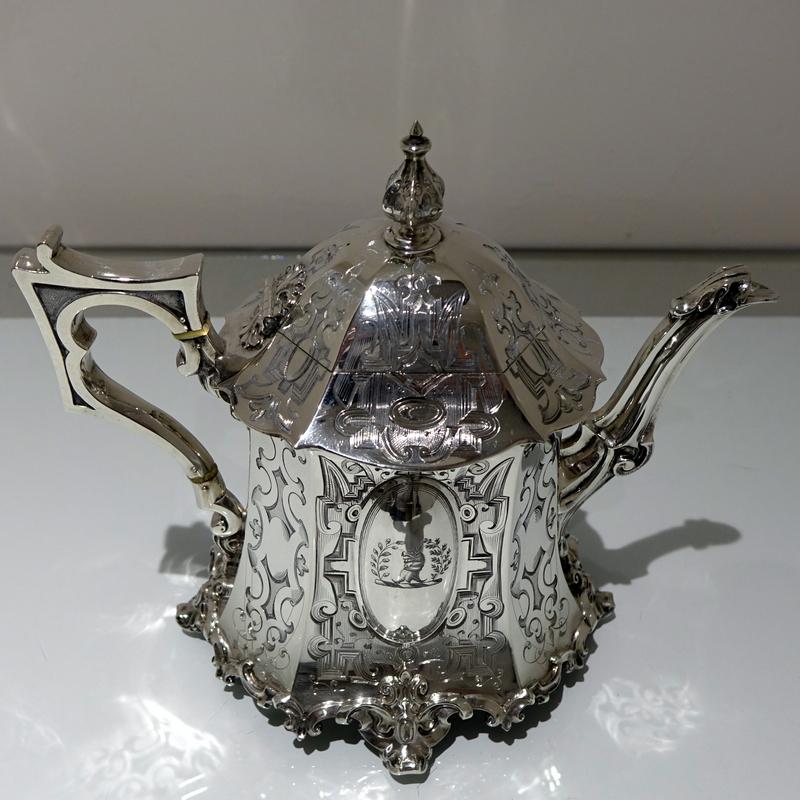 Mid-19th Century Antique Victorian Sterling Silver Four-Piece Tea and ...