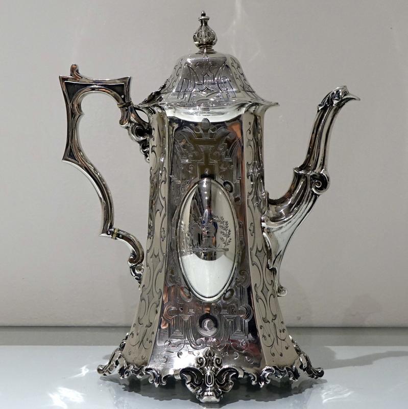 Mid-19th Century Antique Victorian Sterling Silver Four-Piece Tea and ...