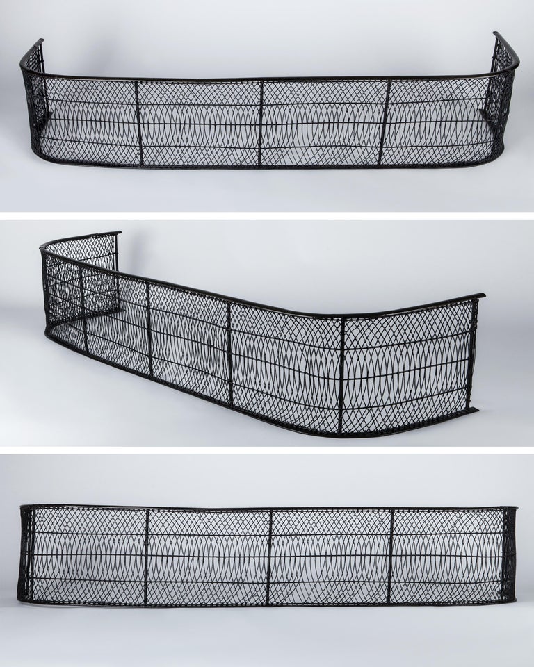 19th Century Black Woven Wire Fireplace Fender Skirt with Brass Rail ...