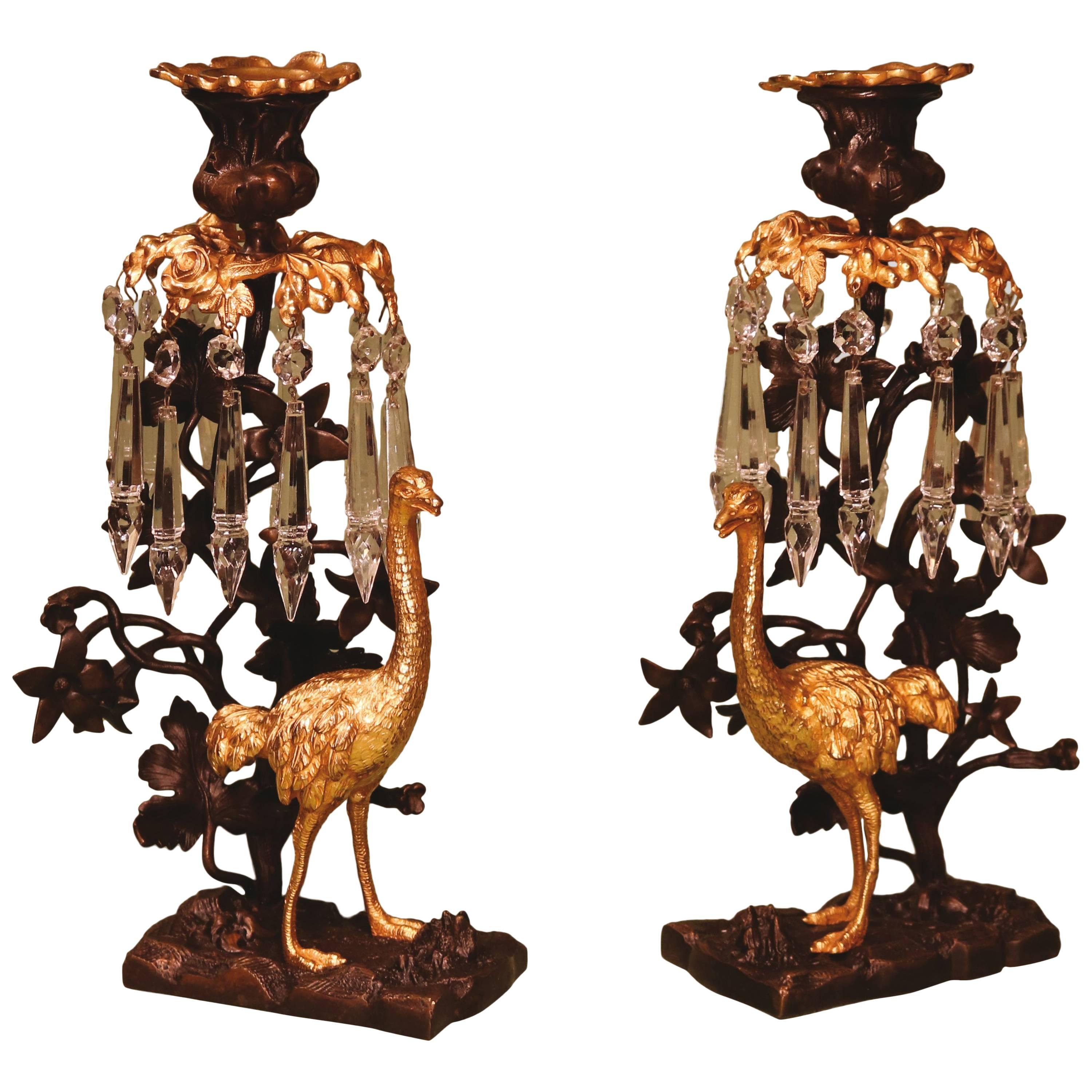 Mid-19th Century Bronze and Ormolu Lustre Candlesticks, with Well Cast ...
