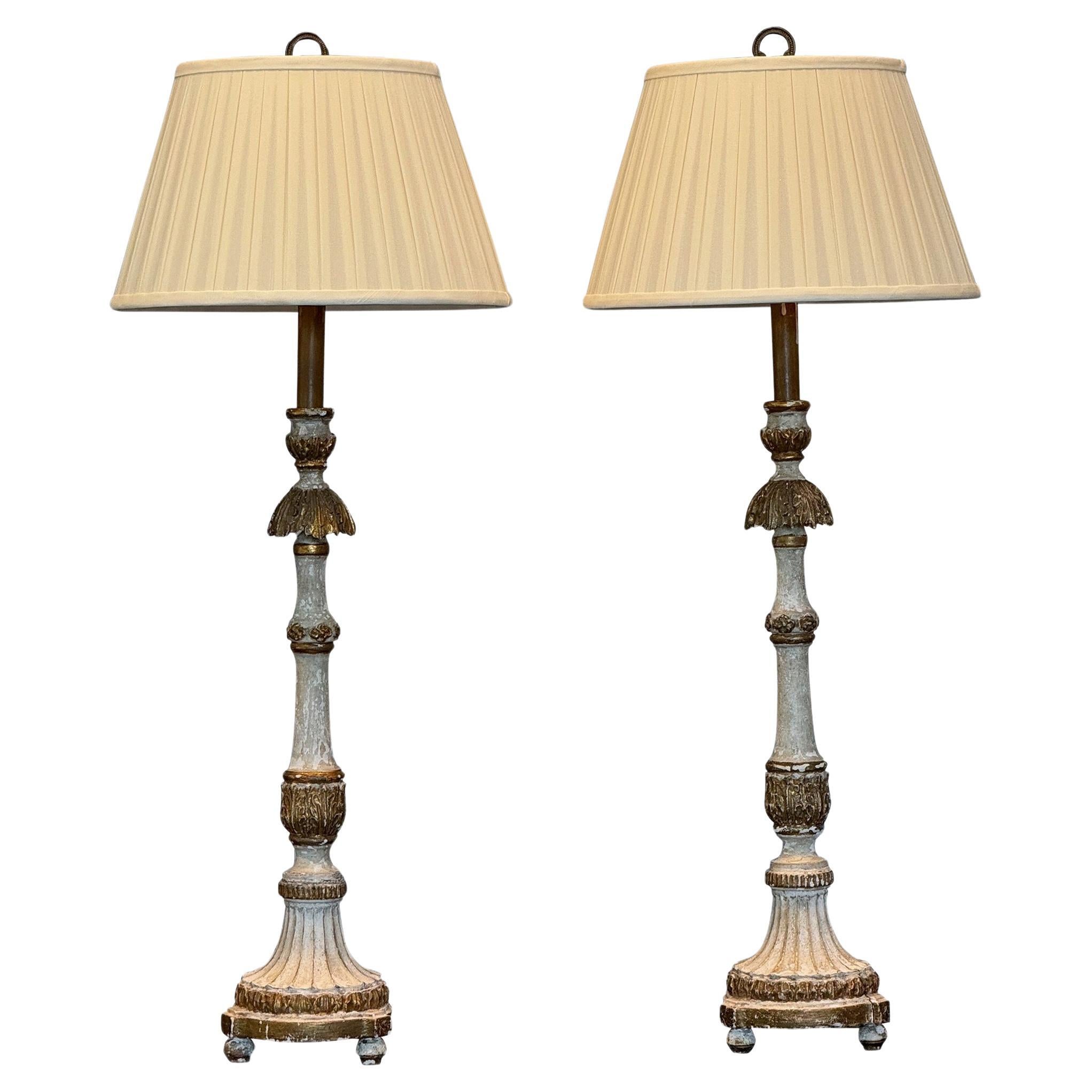 Mid 19th Century Carved Altar Stick Lamps For Sale at 1stDibs