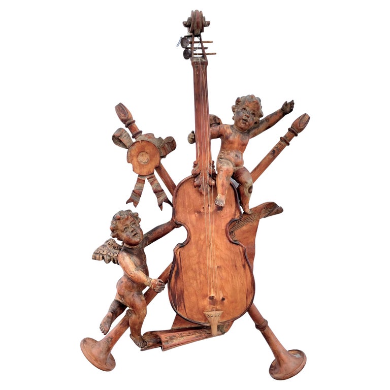 Mid-19th Century Carved Wood Musical Wall or Boiserie Violin Trophy ...