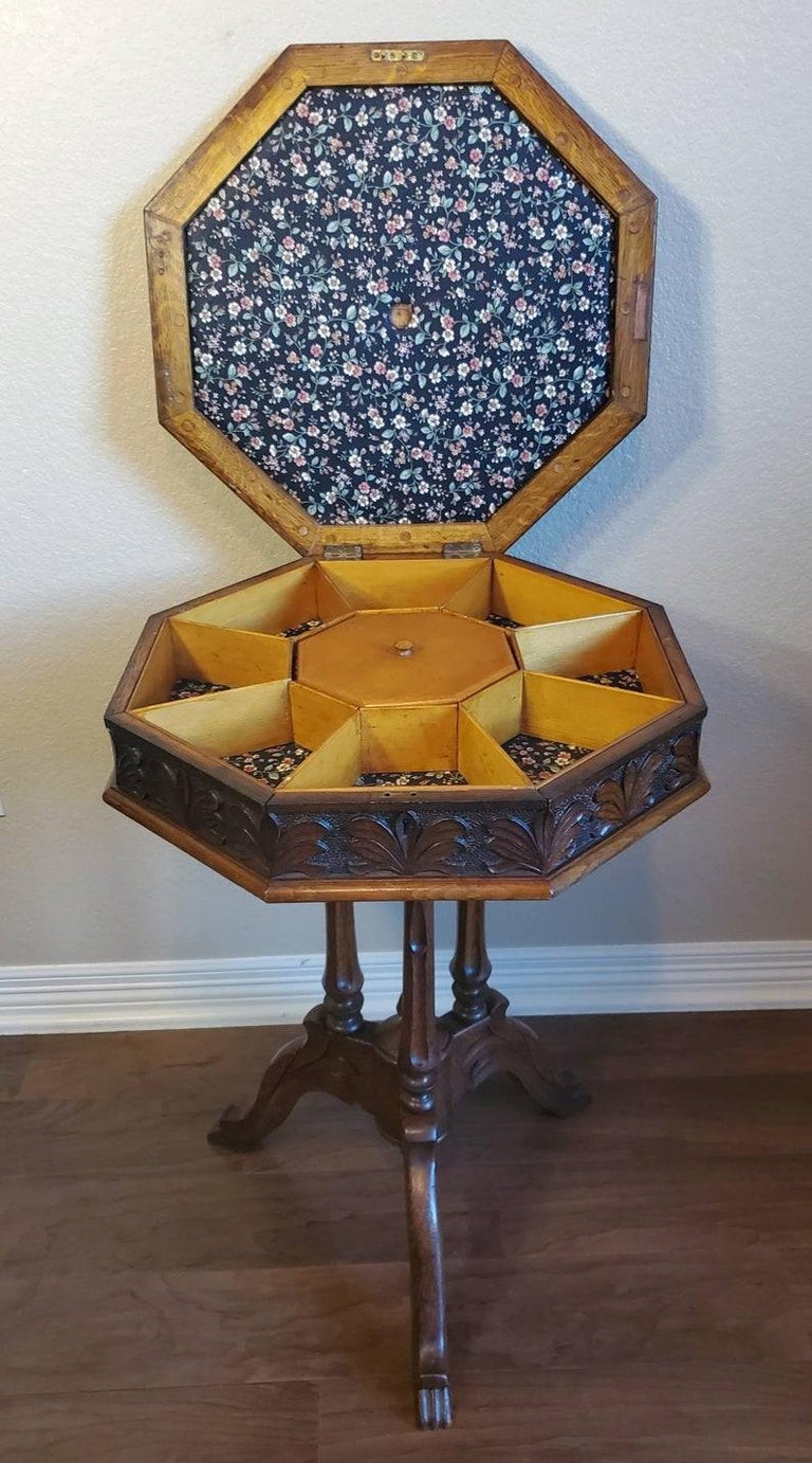 Mid 19th Century English Victorian Octagon Sewing Table For Sale at 1stDibs
