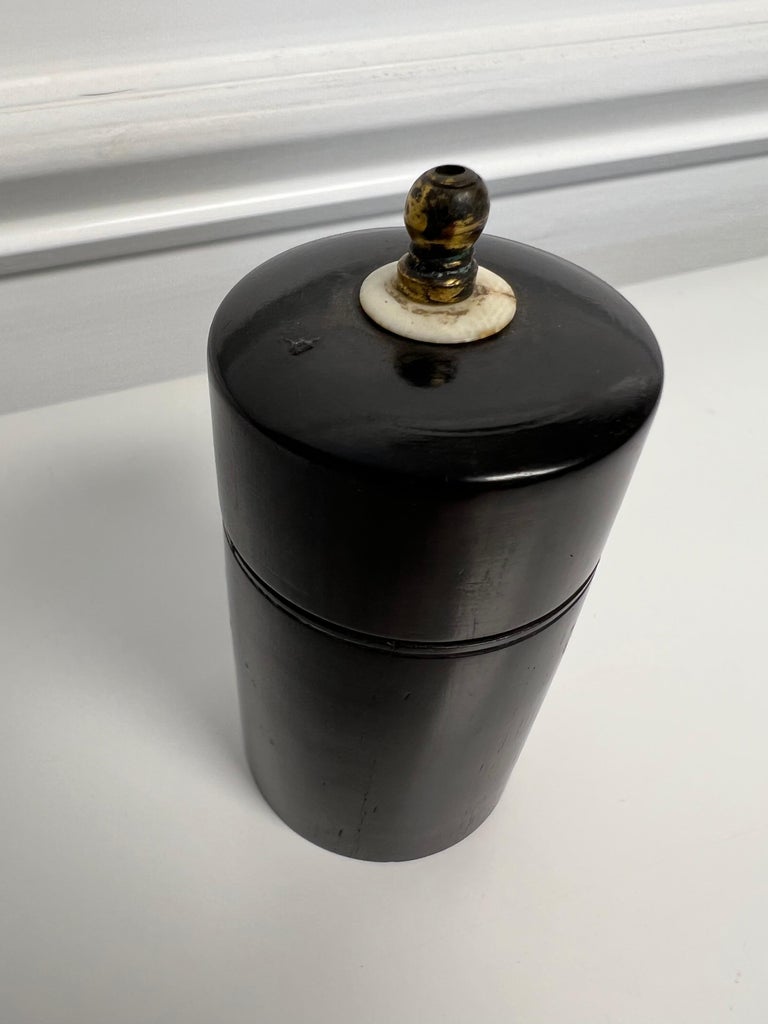 Mid 19th Century English Wooden Cylindrical Match Box Ebonized Wood For ...