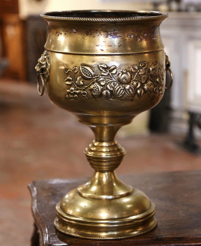 Mid-19th Century French Brass Repousse Cache-Pot on Integral Pedestal ...
