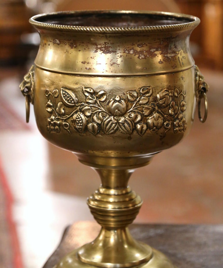 Mid-19th Century French Brass Repousse Cache-Pot on Integral Pedestal ...
