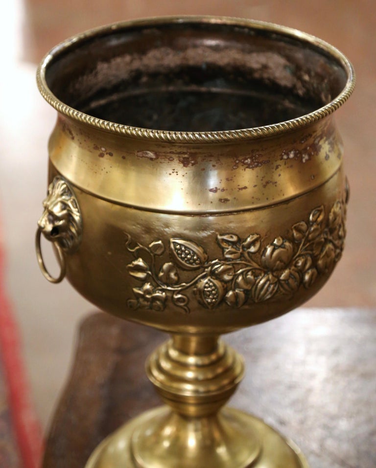 Mid-19th Century French Brass Repousse Cache-Pot on Integral Pedestal ...