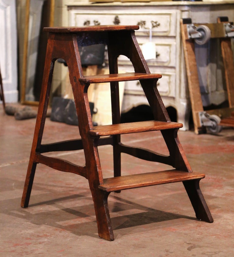 Mid-19th Century French Country Carved Oak Library Step Ladder at 1stDibs