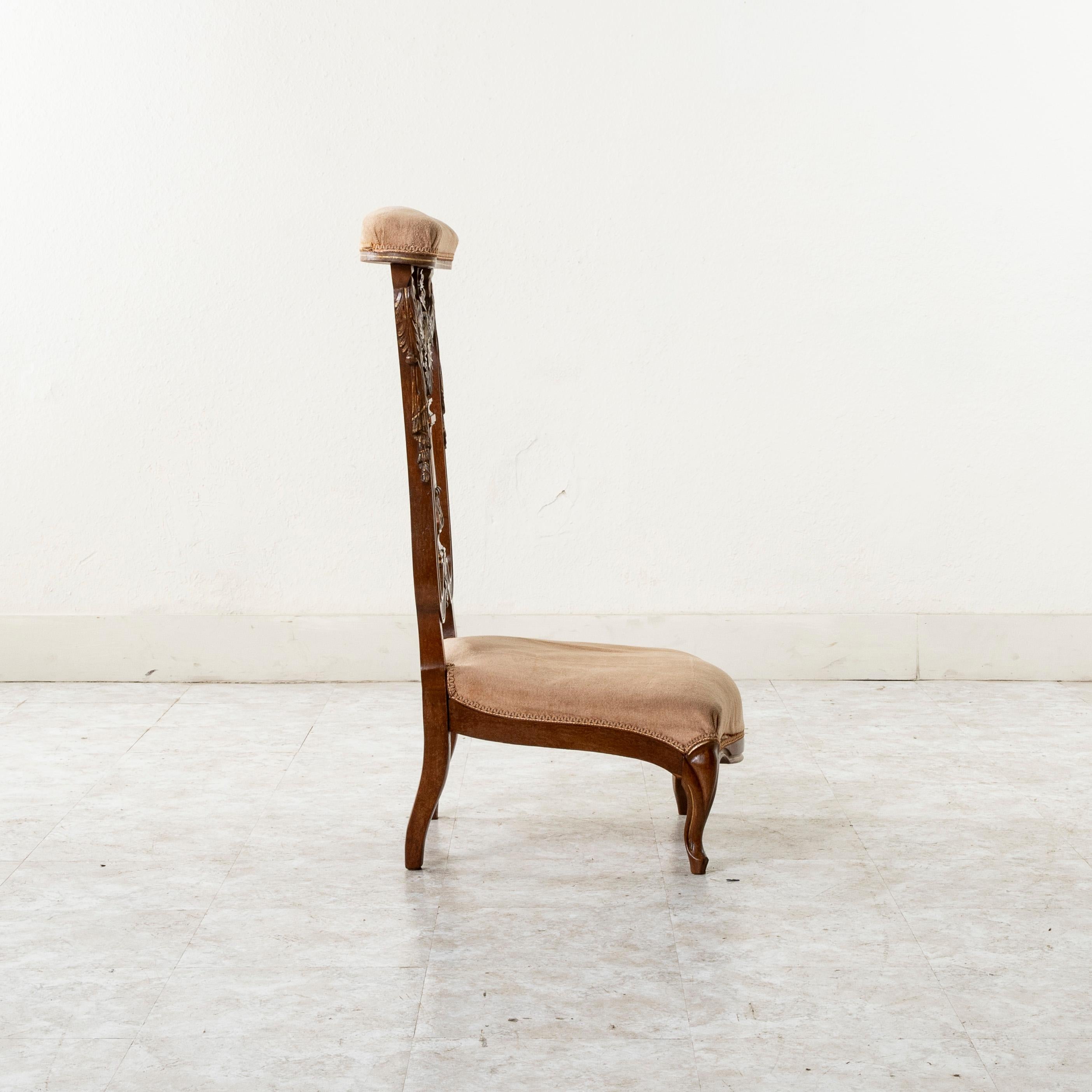 Mid-19th Century French Hand-Carved Walnut Prie Dieu or Prayer Chair ...