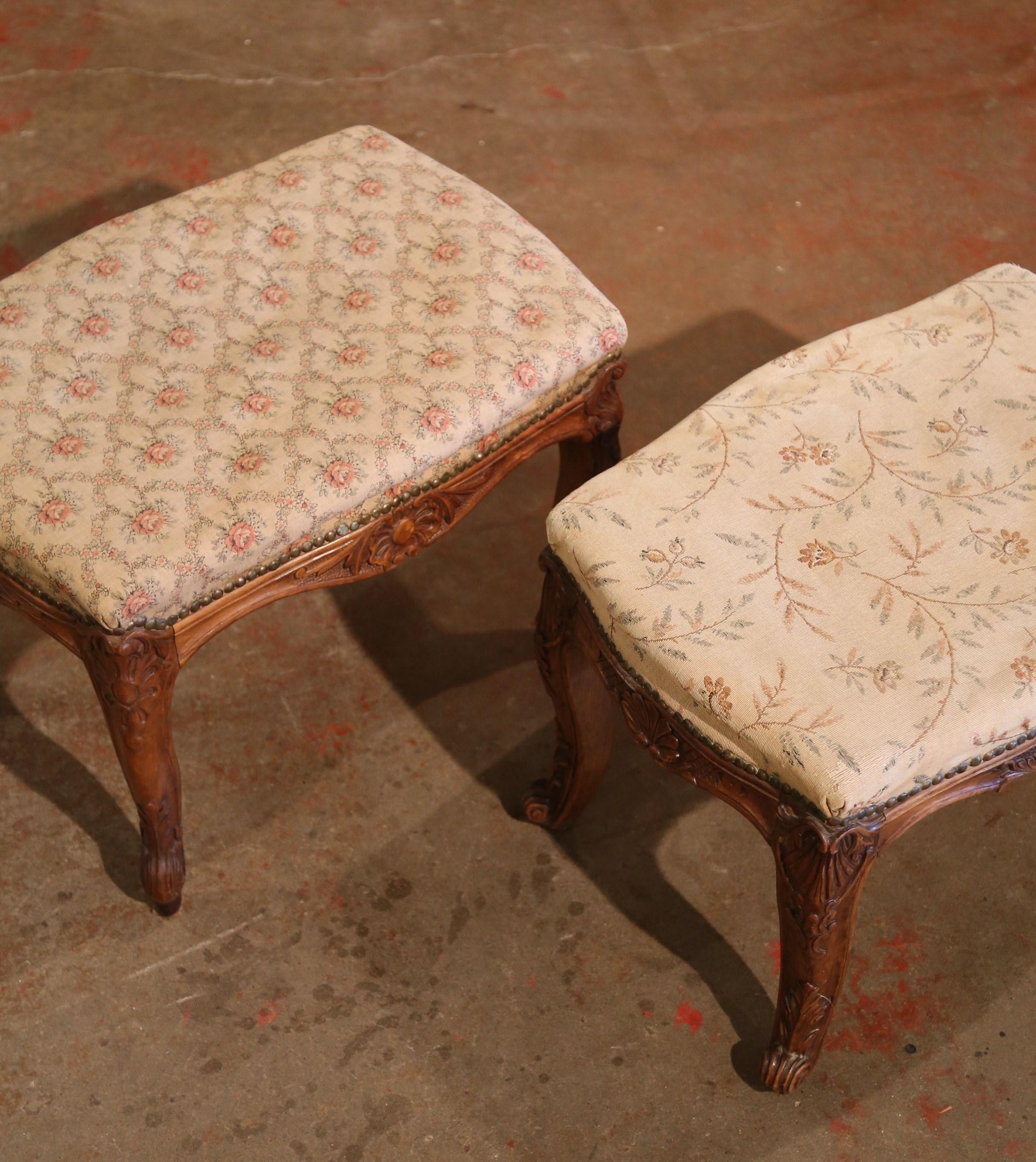 Mid-19th Century, French, Louis XV Carved Walnut Stools from Lyon, Set ...