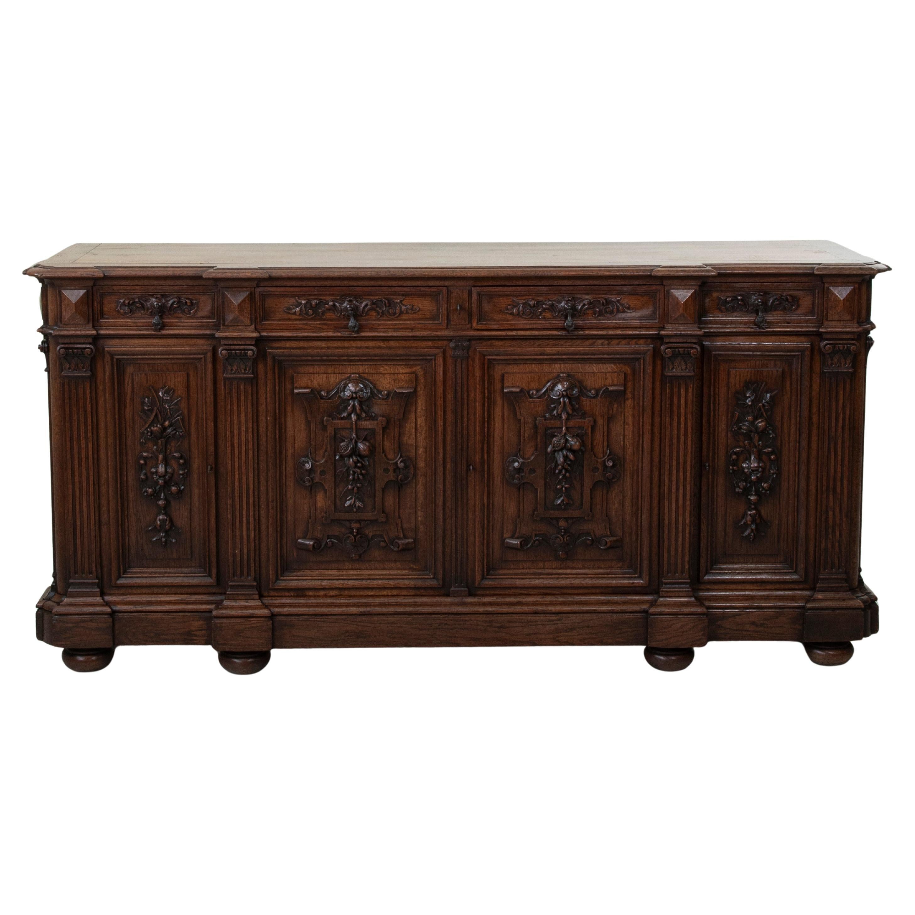 Mid-19th Century French Napoleon III Period Hand Carved Oak Enfilade, Sideboard For Sale at 1stDibs