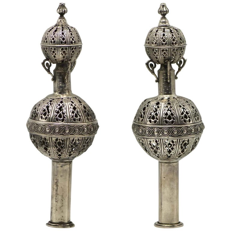 Mid-19th Century French Silver Torah Finials 'Rimmonim' For Sale at 1stDibs