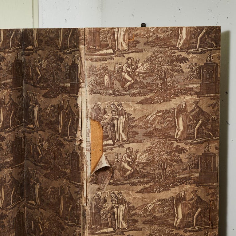 Mid-19th Century French Toile Fabric Screen For Sale at 1stDibs