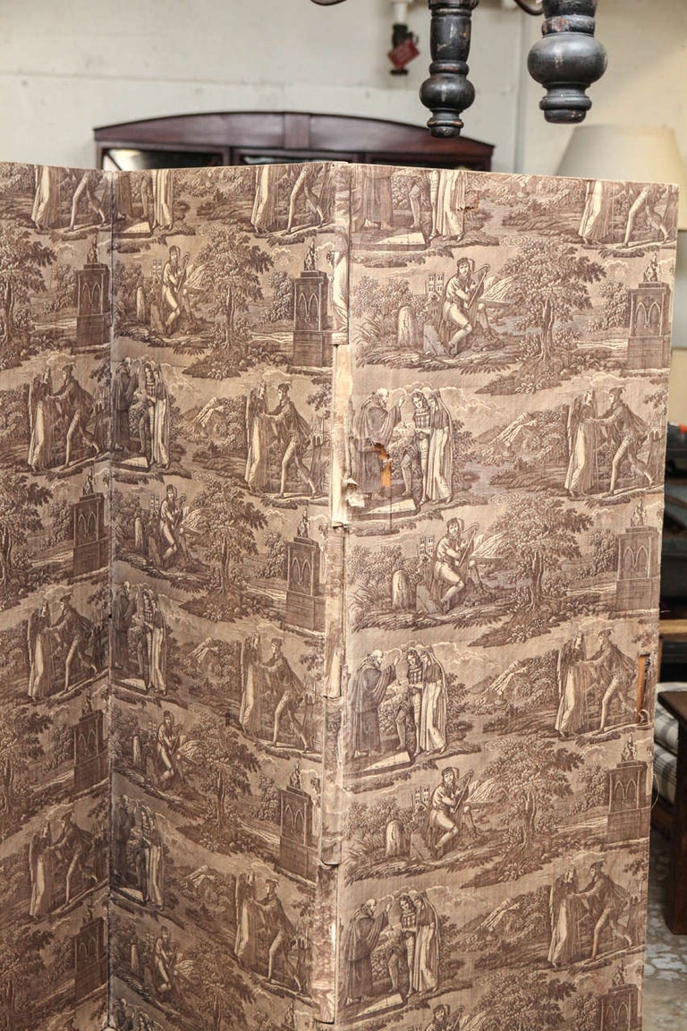 Mid-19th Century French Toile Fabric Screen For Sale at 1stDibs