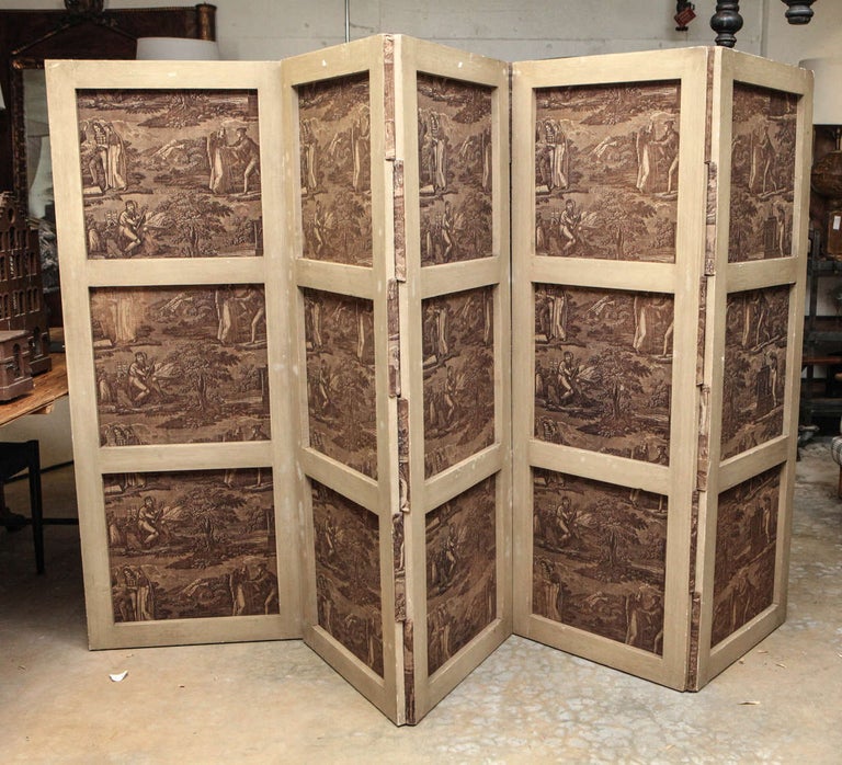 Mid-19th Century French Toile Fabric Screen For Sale at 1stDibs