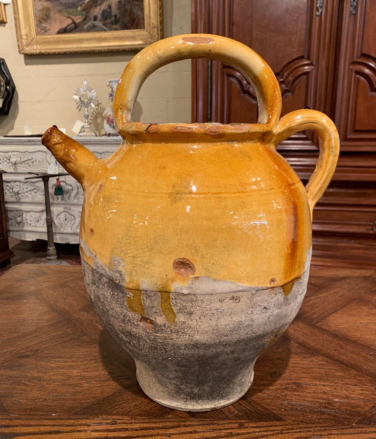 Mid-19th Century French Yellow Glazed Pottery Olive Oil Pitcher from ...