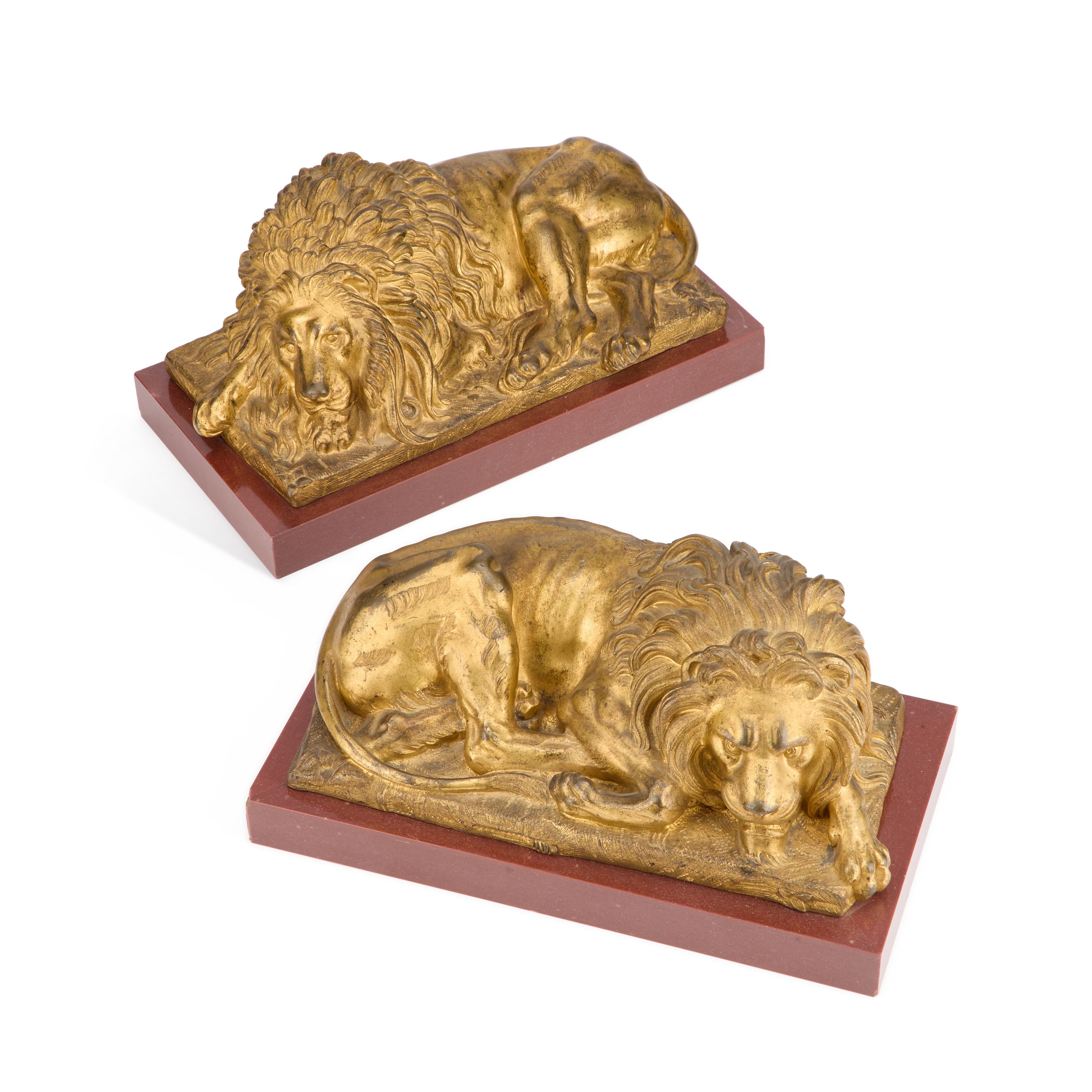 Mid 19th Century Grand Tour Gilt Bronze Recumbent Lion Sculptures on ...