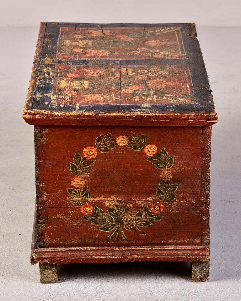 Mid 19th Century Hand Painted Romanian Painted Trunk For Sale at 1stDibs