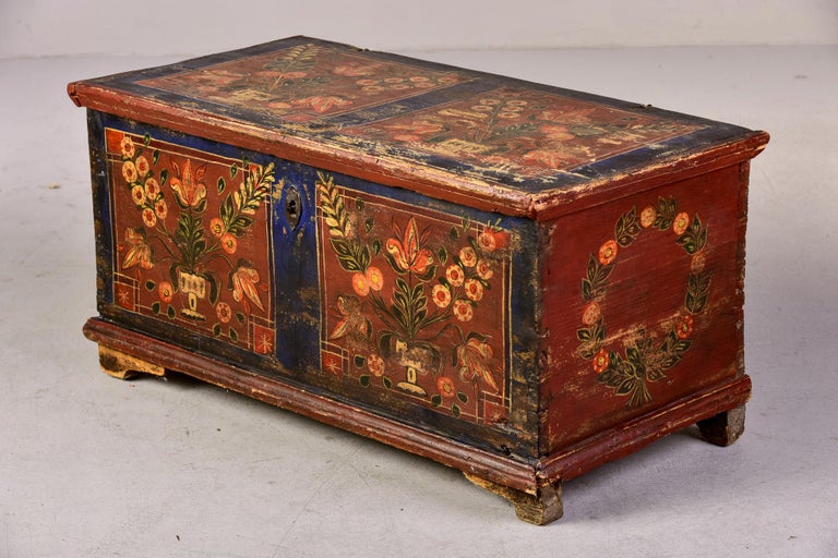 Mid 19th Century Hand Painted Romanian Painted Trunk For Sale at 1stDibs