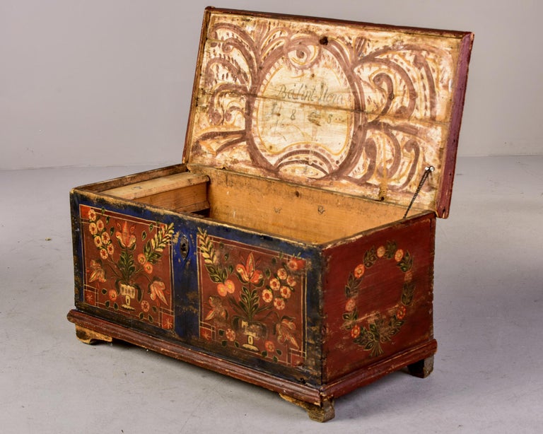 Mid 19th Century Hand Painted Romanian Painted Trunk For Sale at 1stDibs