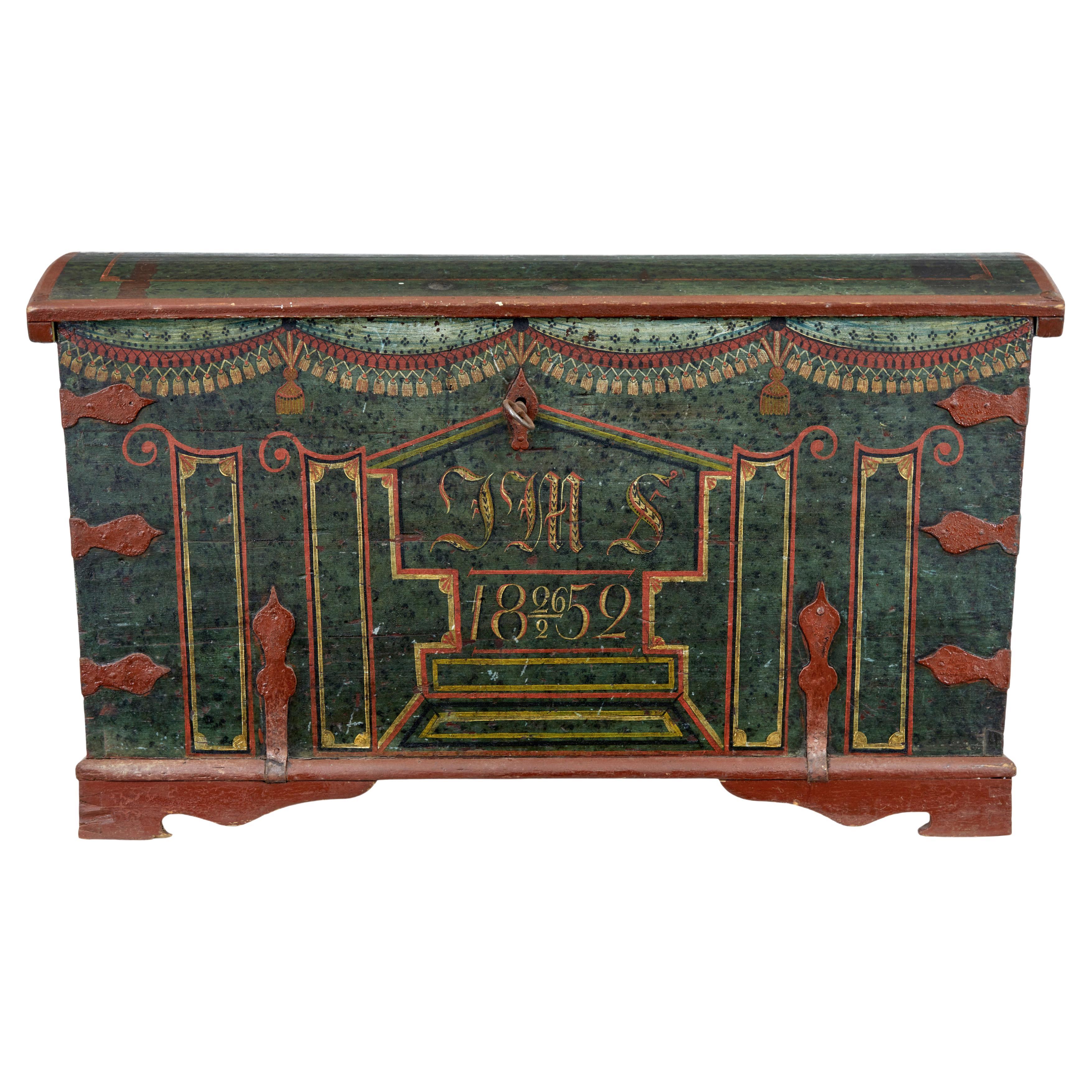 Swedish 19th century hand painted oak coffer For Sale at 1stDibs