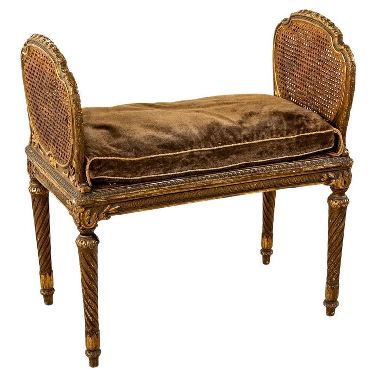 Banc ou tabouret de coiffeuse en bois doré et cannage du milieu du XIXe ...