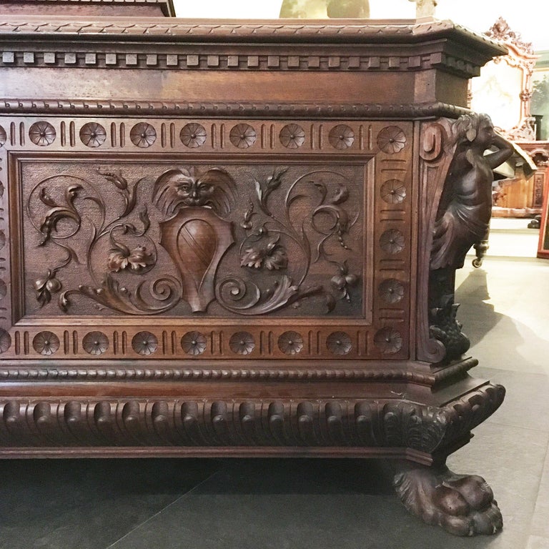 Mid-19th Century Italian Renaissance Revival Carved Walnut Chest at 1stDibs