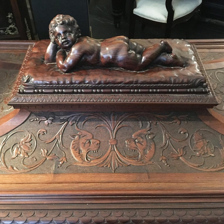 Mid-19th Century Italian Renaissance Revival Carved Walnut Chest at 1stDibs